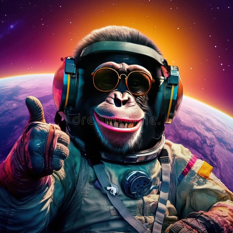 Monkey in Space. Thumbs Up stock illustration. Illustration of ...