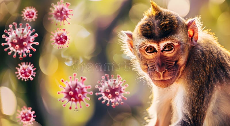 Image of Monkey Surrounded by Monkeypox Virus. Concept of Infection ...