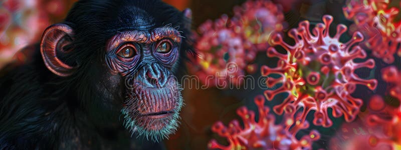Image of Monkey Surrounded by Monkeypox Virus. Concept of Infection ...