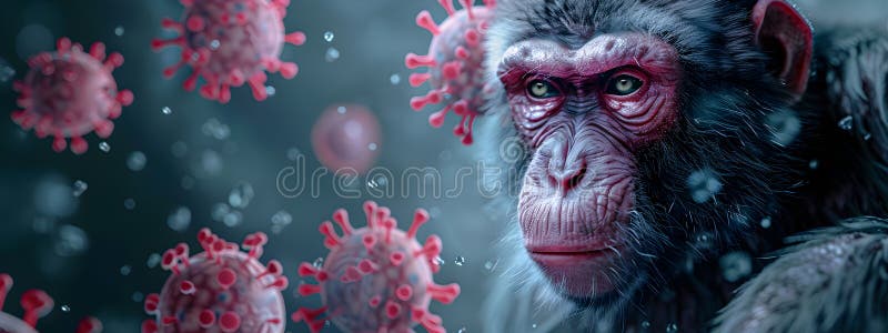 Image of Monkey Surrounded by Monkeypox Virus. Concept of Infection ...