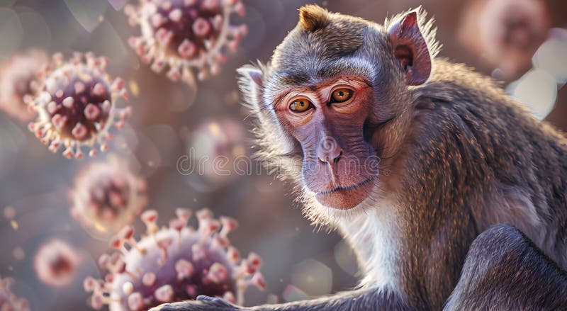 Image of Monkey Surrounded by Monkeypox Virus. Concept of Infection ...