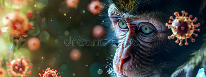 Image of Monkey Surrounded by Monkeypox Virus. Concept of Infection ...