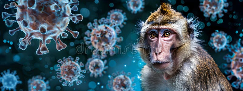 Image of Monkey Surrounded by Monkeypox Virus. Concept of Infection ...
