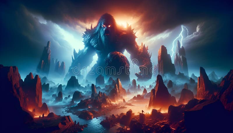 An Image of a Monster Standing in Front of Some Mountains Stock ...