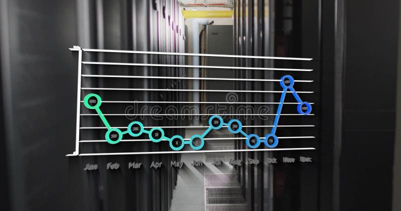 Image of Monthly Statistics on Annual Graph Over Dark Computer Server ...