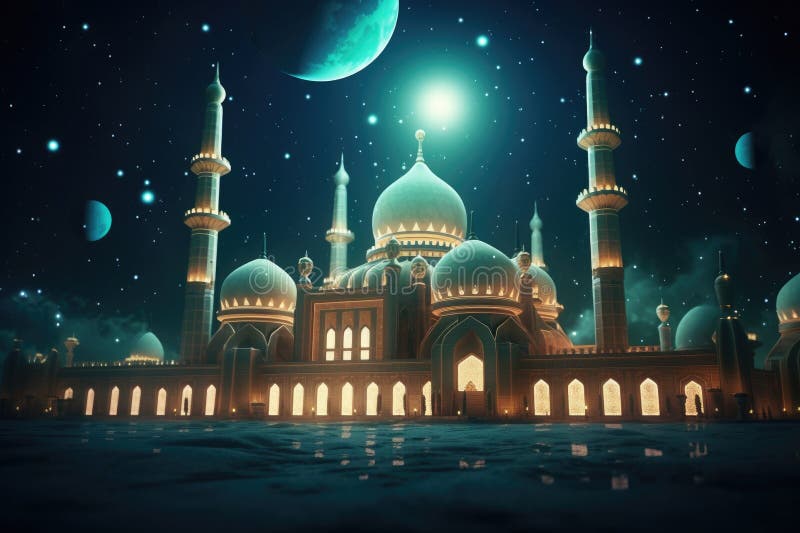 An Image of a Moon and a Castle Over a Lake Stock Image - Image of ...