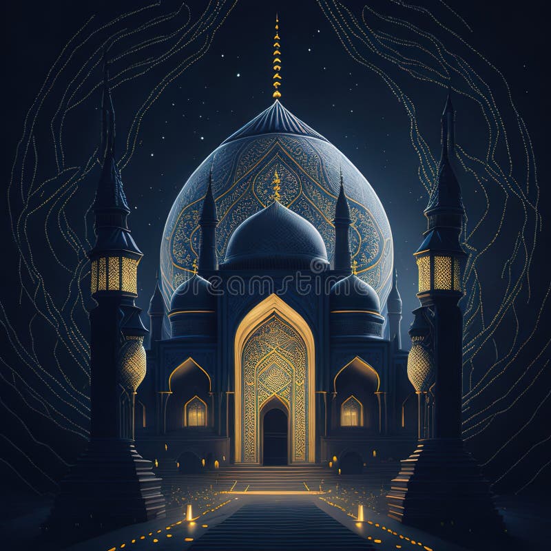 An Image of the Mosque in Night. Stock Illustration - Illustration of ...