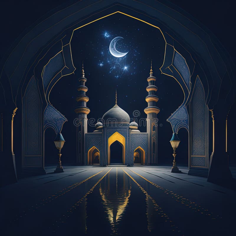 An Image of a Mosque with a Moon and Stars in the Sky. Stock ...