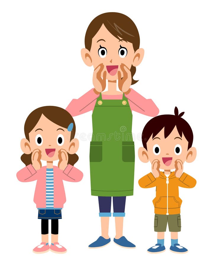 Mother and Siblings Calling with a Smile Stock Vector - Illustration of ...