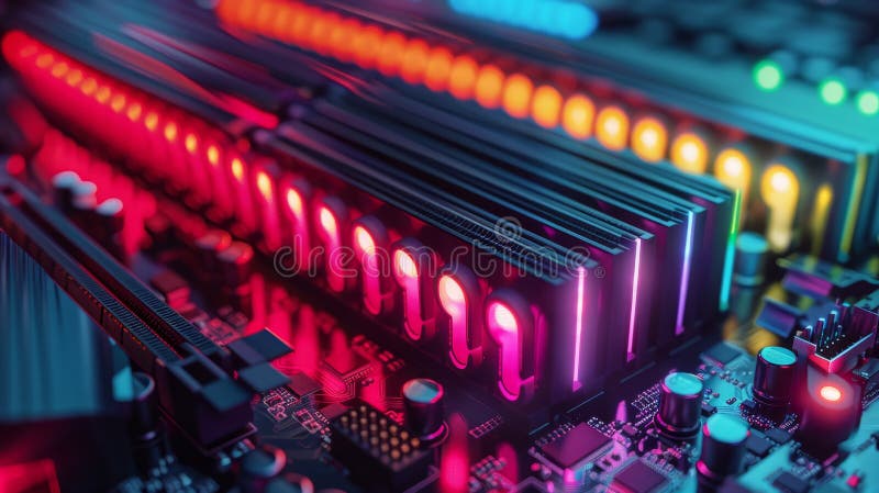 Image of a Motherboard with LED Lights Stock Photo - Image of computer ...