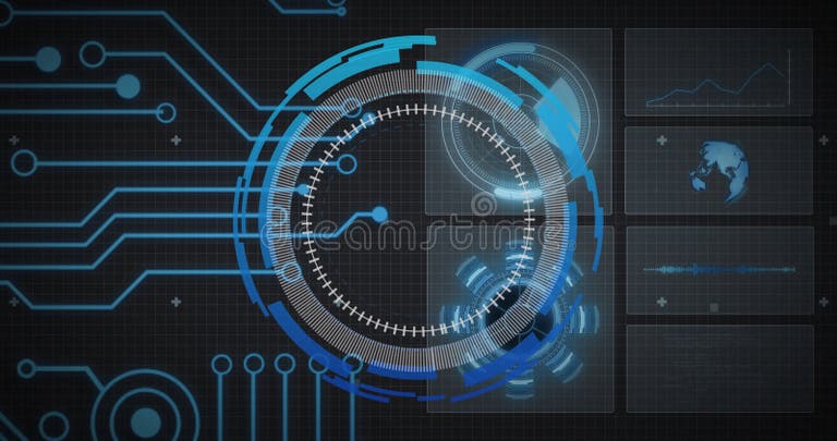 Image of Motherboard Network and Circular Scanner Processing, Over ...