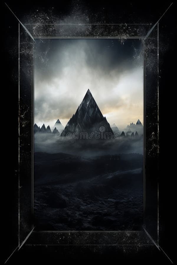An Image of a Mountain in a Dark Frame Stock Illustration ...