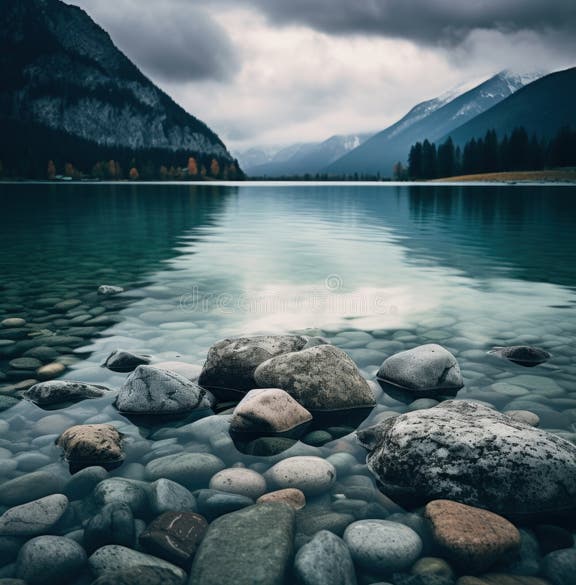 An Image of a Mountain Lake with Rocks and Pebbles in it, Stock Image ...