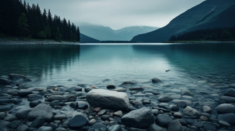 An Image of a Mountain Lake with Rocks and Pebbles in it, Stock Image ...