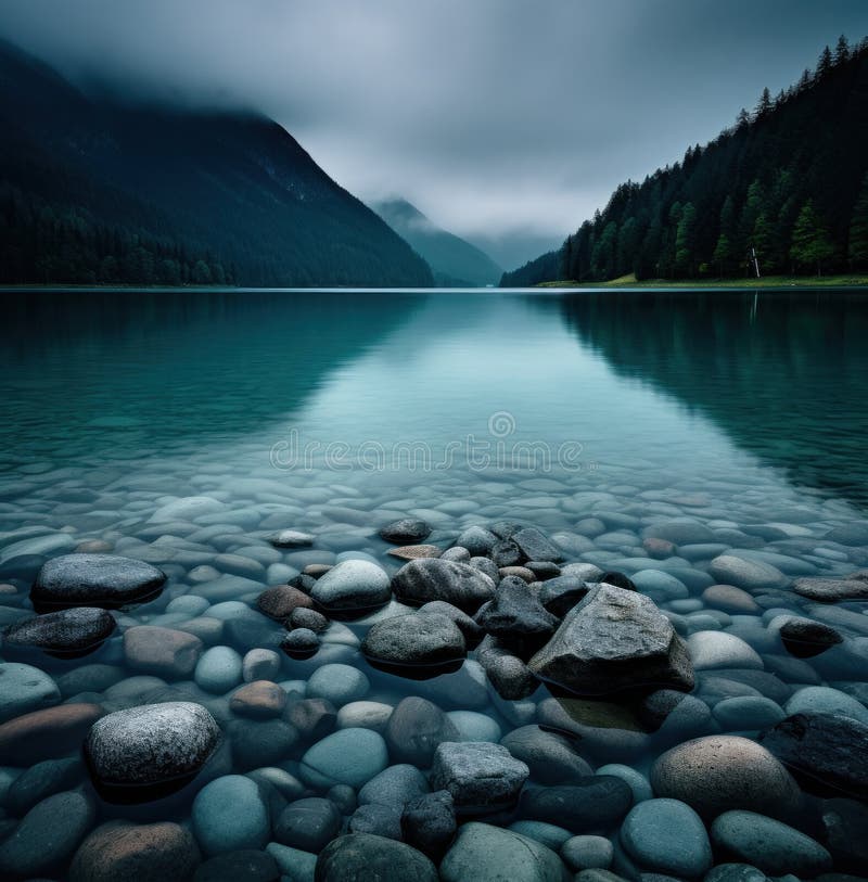 An Image of a Mountain Lake with Rocks and Pebbles in it, Stock Image ...