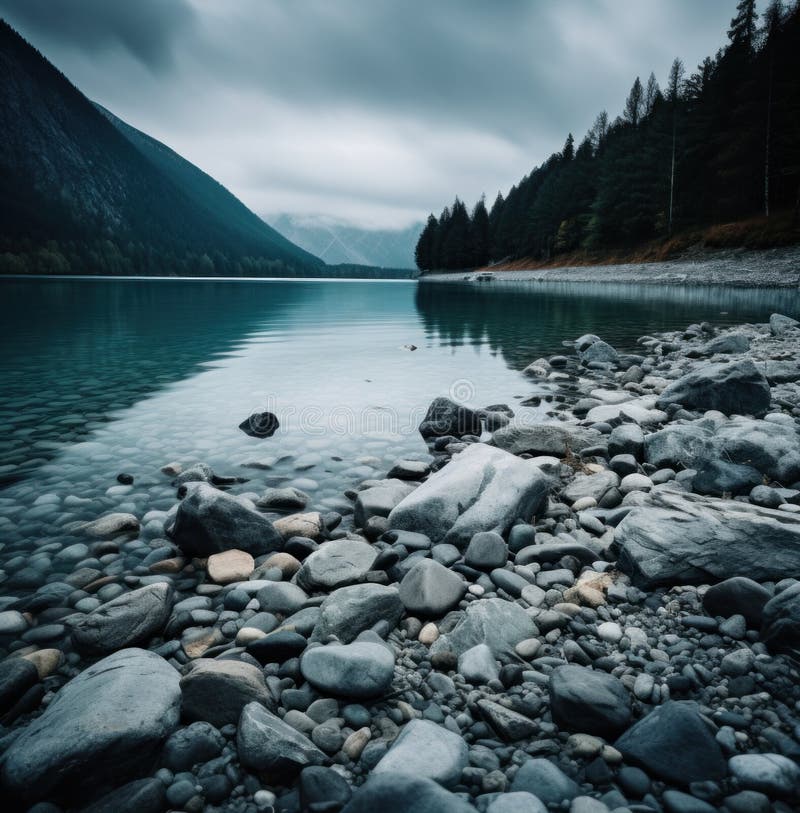An Image of a Mountain Lake with Rocks and Pebbles in it, Stock Photo ...