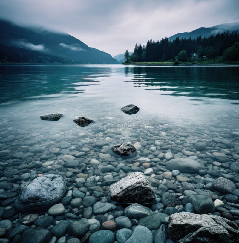 An Image of a Mountain Lake with Rocks and Pebbles in it, Stock Image ...