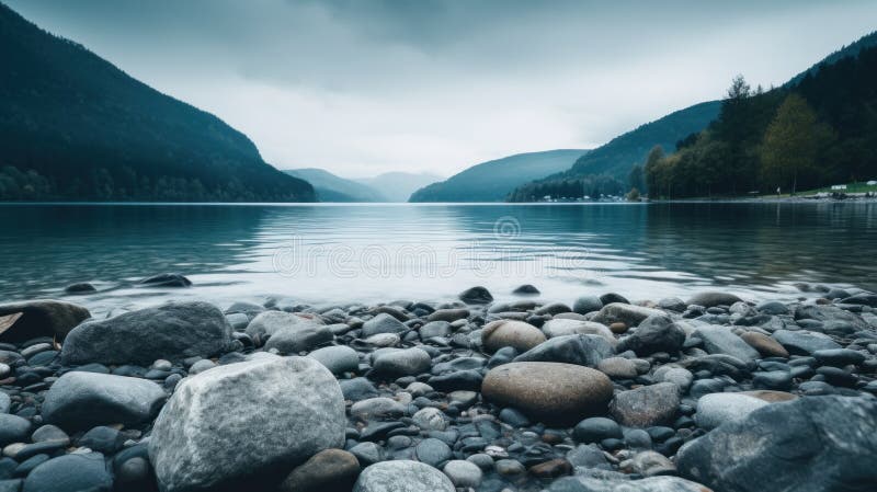 An Image of a Mountain Lake with Rocks and Pebbles in it, Stock Photo ...