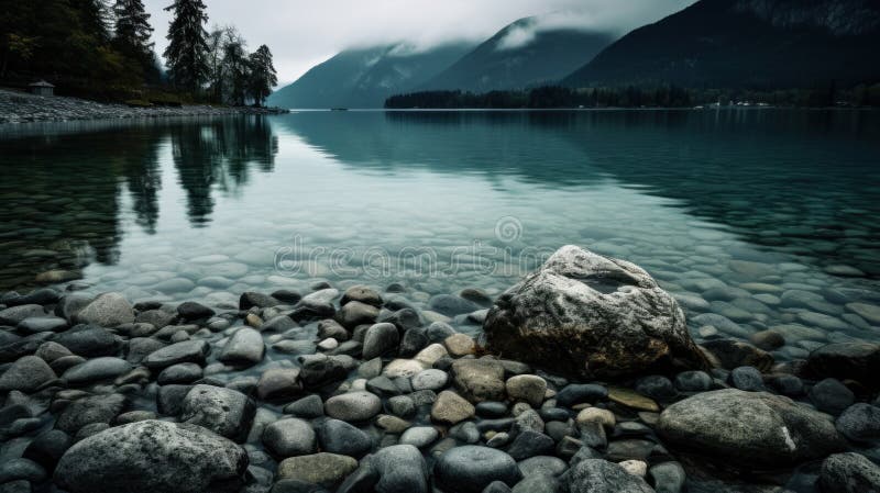 An Image of a Mountain Lake with Rocks and Pebbles in it, Stock Photo ...