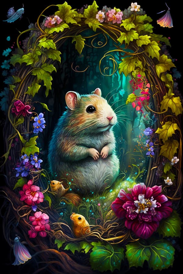 Image of Mouse in Forest Surrounded by Flowers and Other Plants and ...