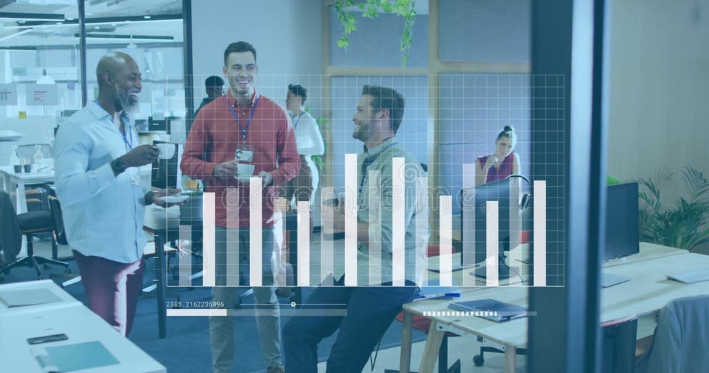 Image of Moving Bar Graph, Loading Bars Over Diverse Coworkers ...