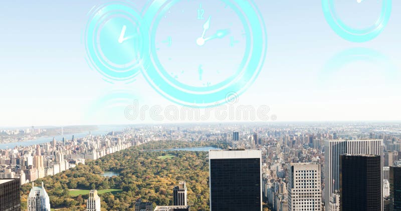 Image of Moving Clocks Over Cityscape Stock Photo - Image of cloud ...