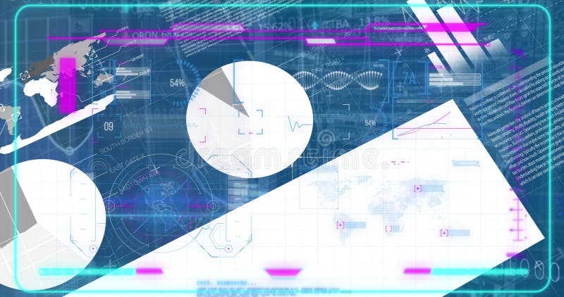 Image of Moving Graphs, Dna Helix, Map and Programming Data Over Graphical Infographic Interface ...