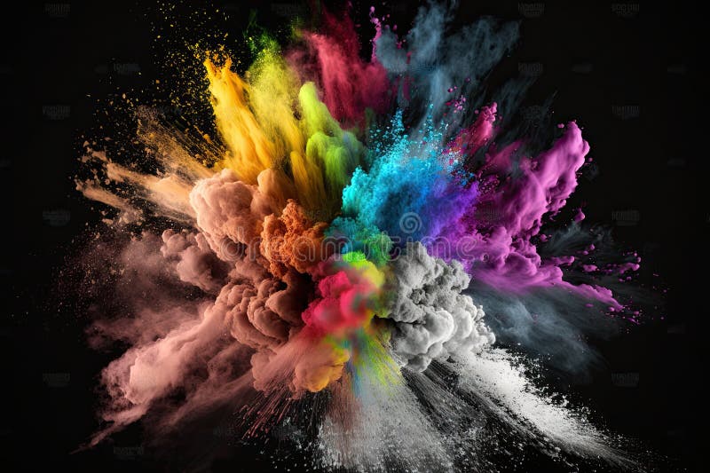 An Image of a Multicolor Powder Explosion on a Black Background, with a ...