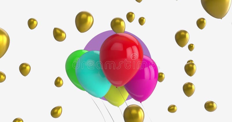 Image of Multicolored Balloons Over Moving Golden Balloons and Purple ...
