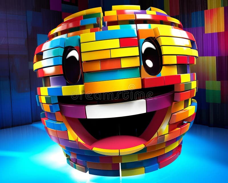 An Image of a Multicolored Brick Head with a Smiley Face Stock ...