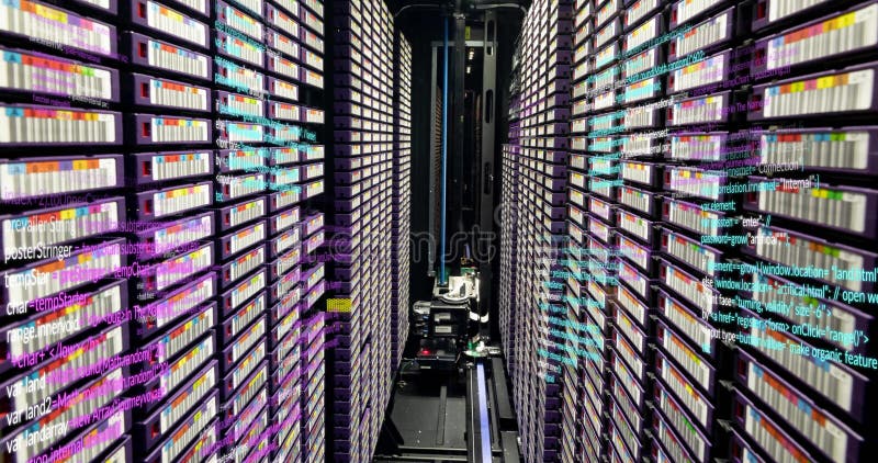 Image Of Multicolored Computer Language Over Large Data Server Room