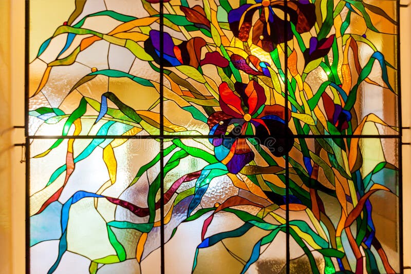 Stained Glass with Flower Design Stock Image - Image of colors ...