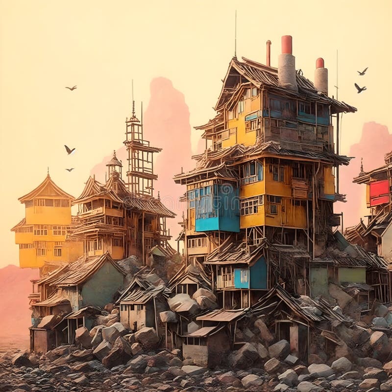 Image of the Multicolored Gigantic Scale Buildings Pile and Stack Up ...