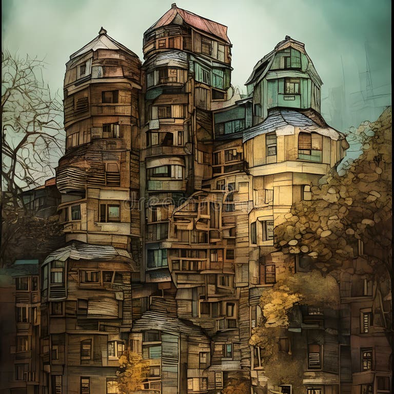 Image of the Multicolored Gigantic Scale Buildings Pile and Stack Up ...