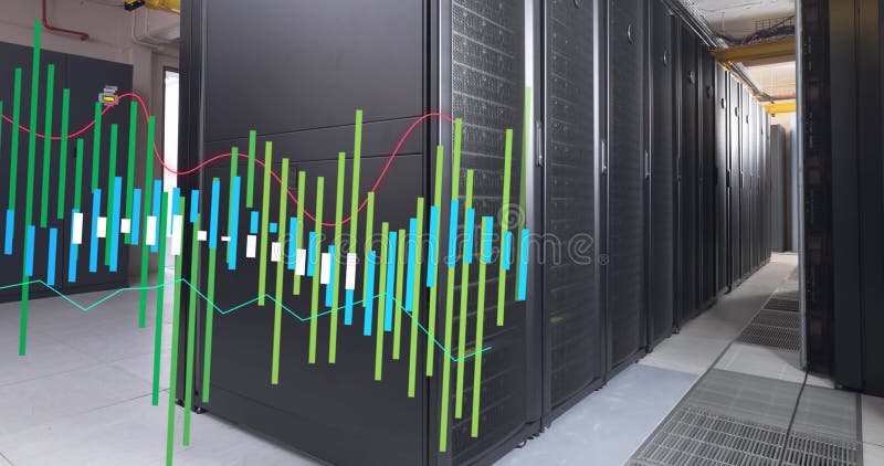 Image of Multicolored Graphs Over Data Server Racks in Server Room ...