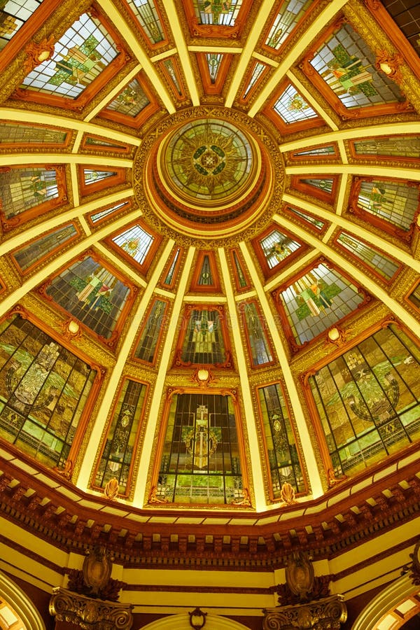 Multicolored and Rococo Ceiling with Small Stained Glass Windows with ...