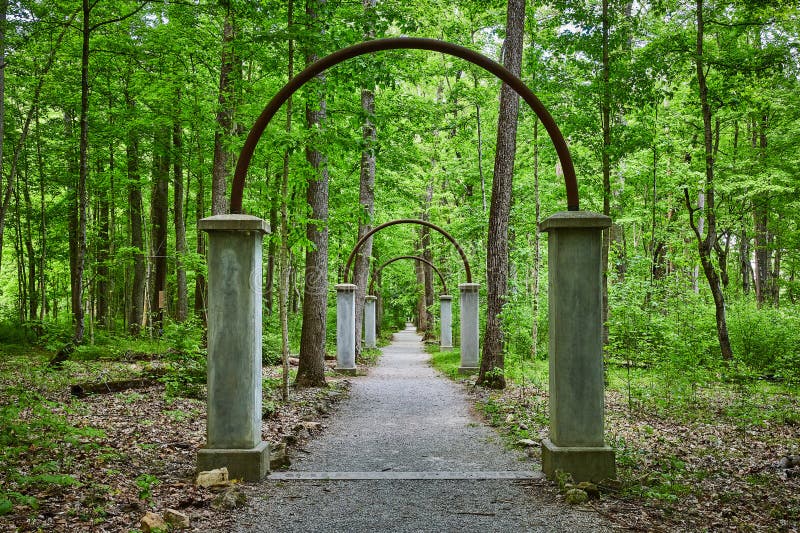 Multiple Arches Along Park Trail, Path through Forest, Woods, Stone ...