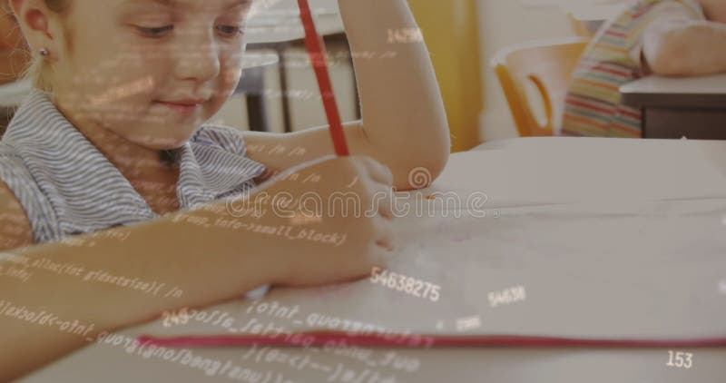 Image of Multiple Changing Numbers Over Caucasian Girl Studying in the ... Image of Multiple Changing Numbers Over Caucasian Girl Studying in the ...