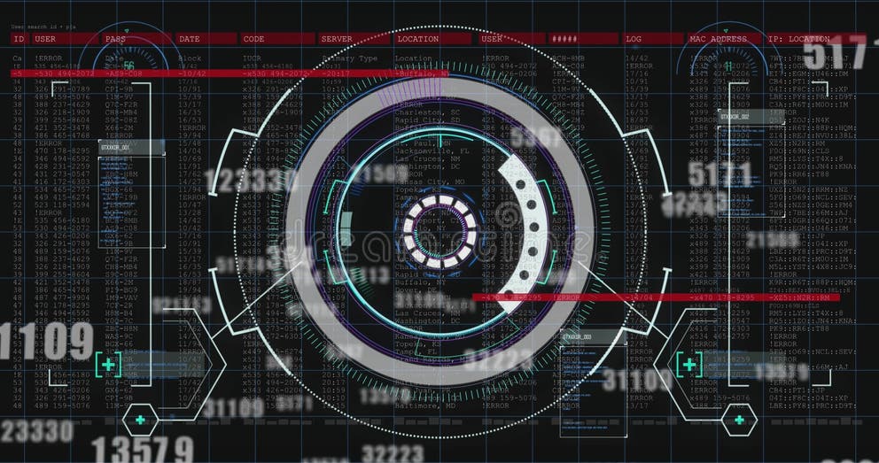 Image of Multiple Changing Numbers Over Interface with Round Scanner and Data Processing Stock ...