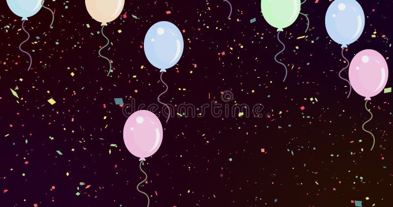 Image of Multiple Colourful Balloons Flying Over Colourful Confetti ...