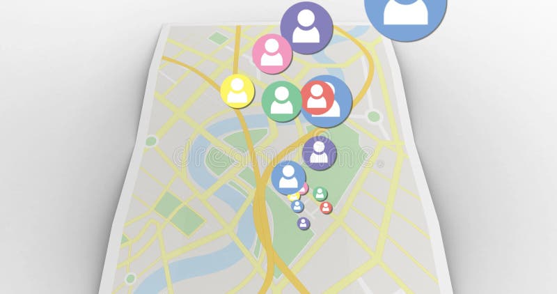 Image of Multiple Colourful Digital Social Media People Icons Over Map ...