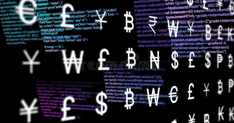 Image of Multiple Currency Symbols Over Data Processing Against Black ...