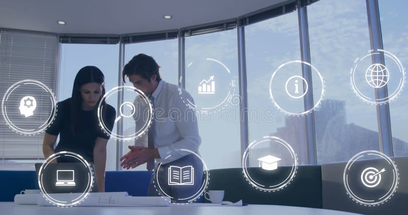 Image of Multiple Digital Icons Against Diverse Man and Woman ...