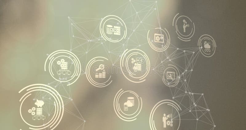 Image of Multiple Digital Icons and Network of Connections Against ...