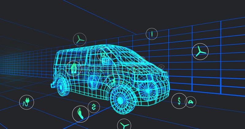 Image of Multiple Digital Icons Over 3d Van Model Moving in Seamless ...