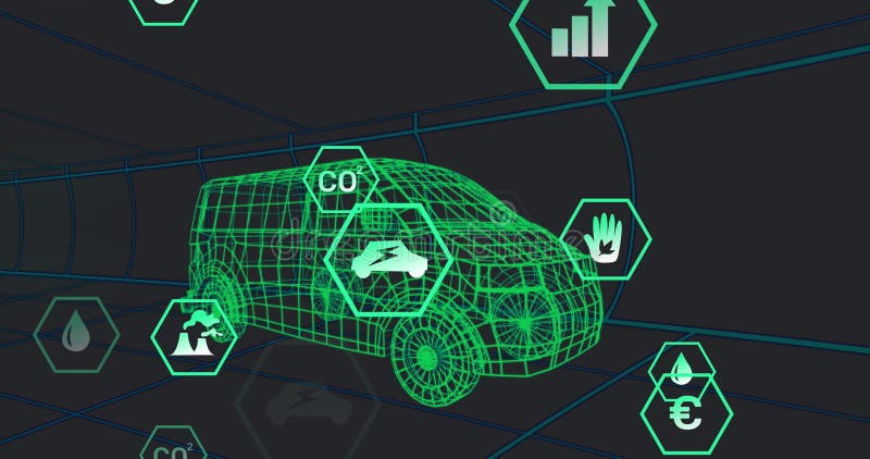 Image of Multiple Digital Icons Over 3d Van Model Moving in Seamless ...