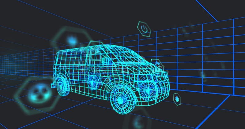 Image of Multiple Digital Icons Over 3d Van Model Moving in Seamless ...
