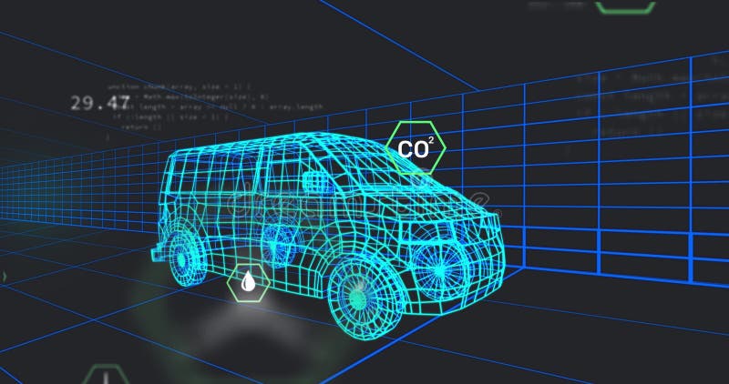 Image of Multiple Digital Icons Over 3d Van Model Moving in Seamless ...