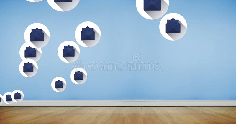 Image of Multiple Email Envelope Icons Floating Against Blue Background ...