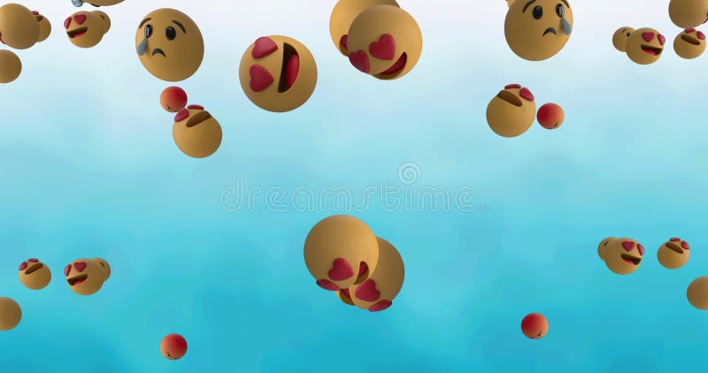 Image of Multiple Falling Emojis on Blue Background Stock Illustration - Illustration of graphic ...